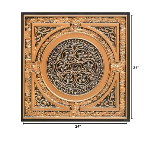 From Plain To Beautiful In Hours 225 Steampunk PVC 2' x 2' Lay-in or Glue-up Ceiling Tile, Pack of 10, Antique Gold, 10 Piece