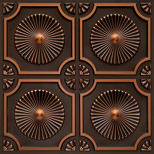 From Plain To Beautiful In Hours 106ac-24x24-10 Whirligigs PVC 2' x 2' Glue-up Ceiling Tile (Covers / 40 sq.ft), Antique Copper, 10