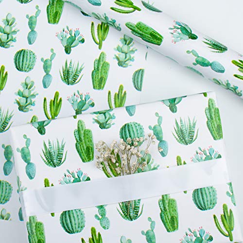WRAPAHOLIC Wrapping Paper Roll - Watercolor Cactus Print for Wedding, Birthday, Holiday, Baby Shower Wrap - 30 inch x 33 feet