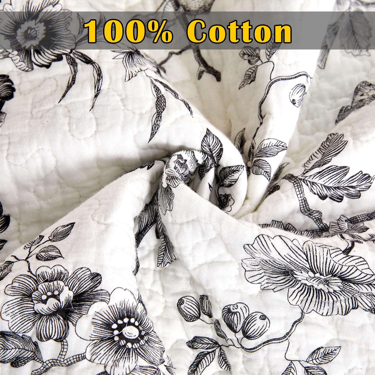 EVENHUG 100% Cotton Quilt Queen Size Black Bird Bedding Set Double Printing Lightweight Quilt Reversible Coverlet Bedspread with Pillow Shams All Seasons 3 Pieces (92"x96")