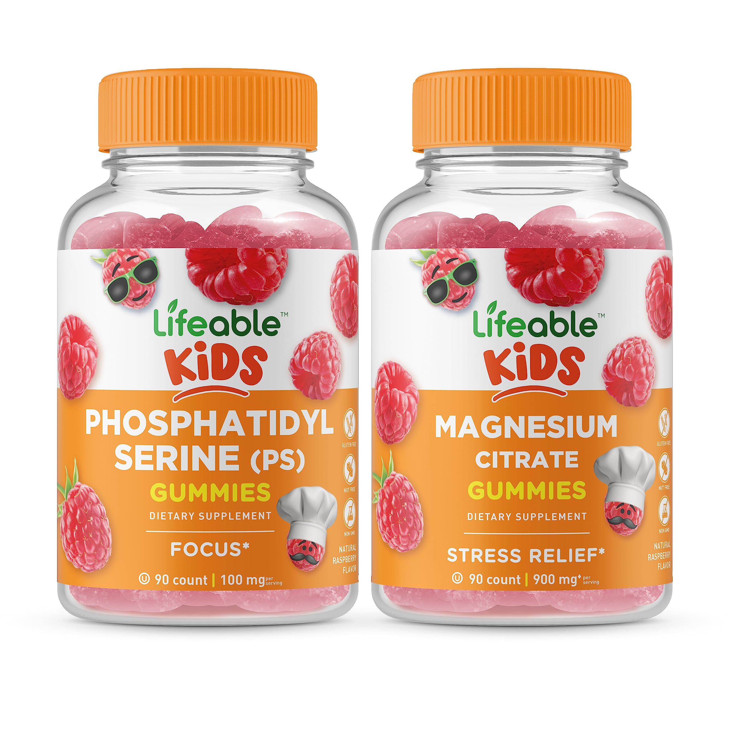 Lifeable Phosphatidylserine (PS) Kids + Magnesium Kids, Gummies Bundle - Great Tasting, Vitamin Supplement, Gluten Free, GMO Free, Chewable Gummy
