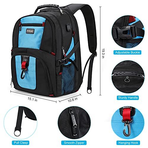 ANKUER Extra Large Travel Backpack for Men Women: 17 in Laptop Backpacks for School, Anti Theft TSA Travel Bag with USB Charging Port, Business Computer Bag (Blue)