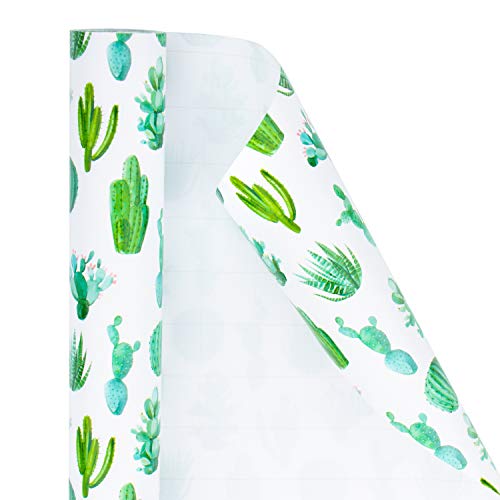 WRAPAHOLIC Wrapping Paper Roll - Watercolor Cactus Print for Wedding, Birthday, Holiday, Baby Shower Wrap - 30 inch x 33 feet