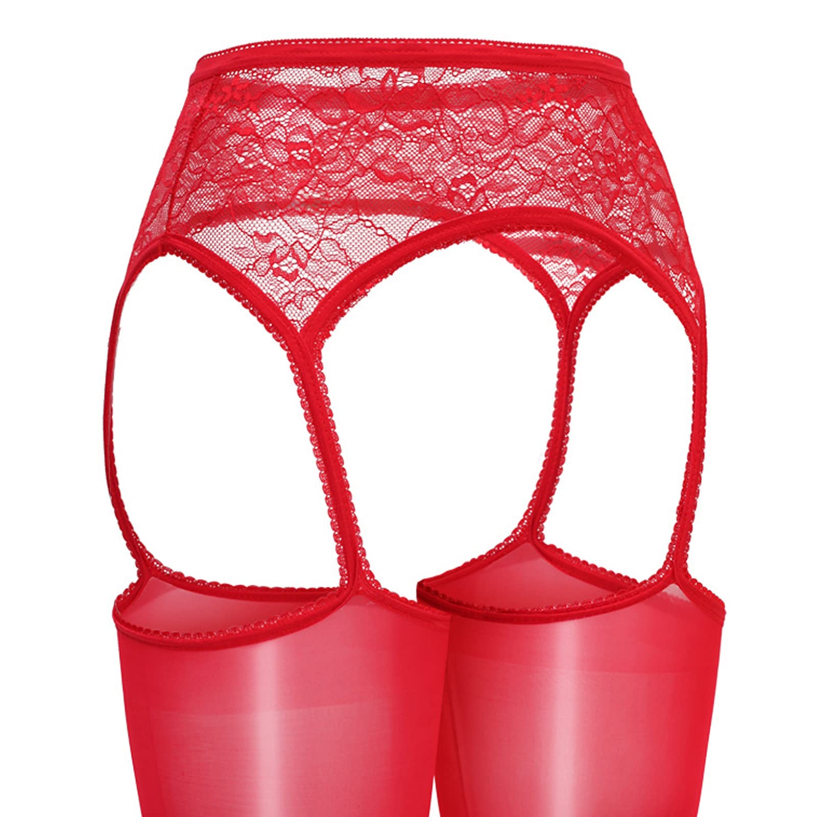 HTRUIYA Suspender Stockings for Women Sheer Garter Tights Lace Top Suspender Pantyhose 8 Denier Red