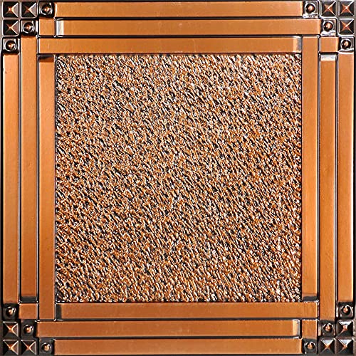 From Plain To Beautiful In Hours 209 Deco Corners PVC 2' x 2' Lay-in or Glue-up Ceiling Tile, Pack of 10, Antique Copper, 10 Piece