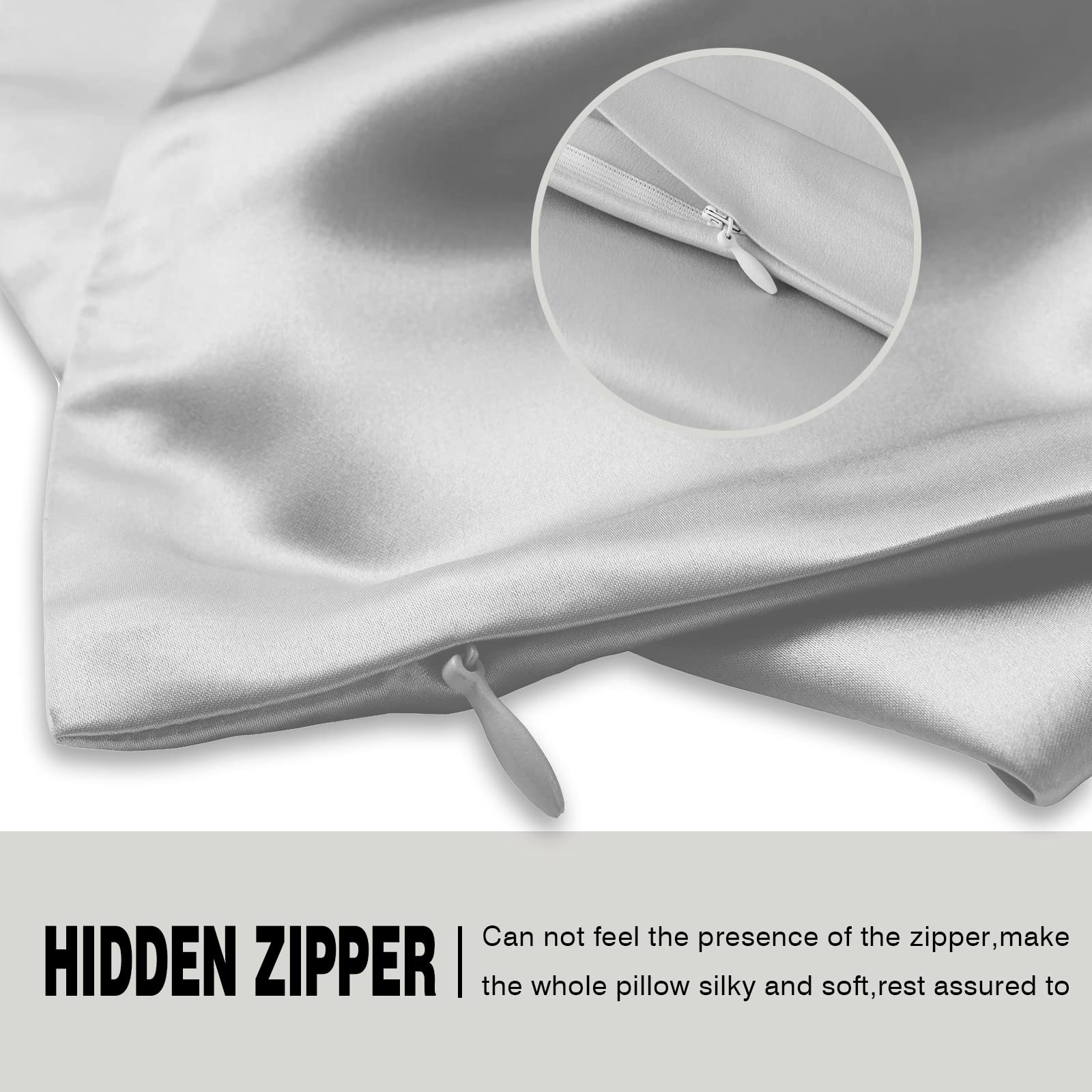 Natural Mulberry Silk Pillowcase for Hair and Skin Standard Size 20"X 26" with Hidden Zipper Soft Breathable Smooth Cooling Silk Pillow Covers(Silver Grey,Standard,1Pcs)
