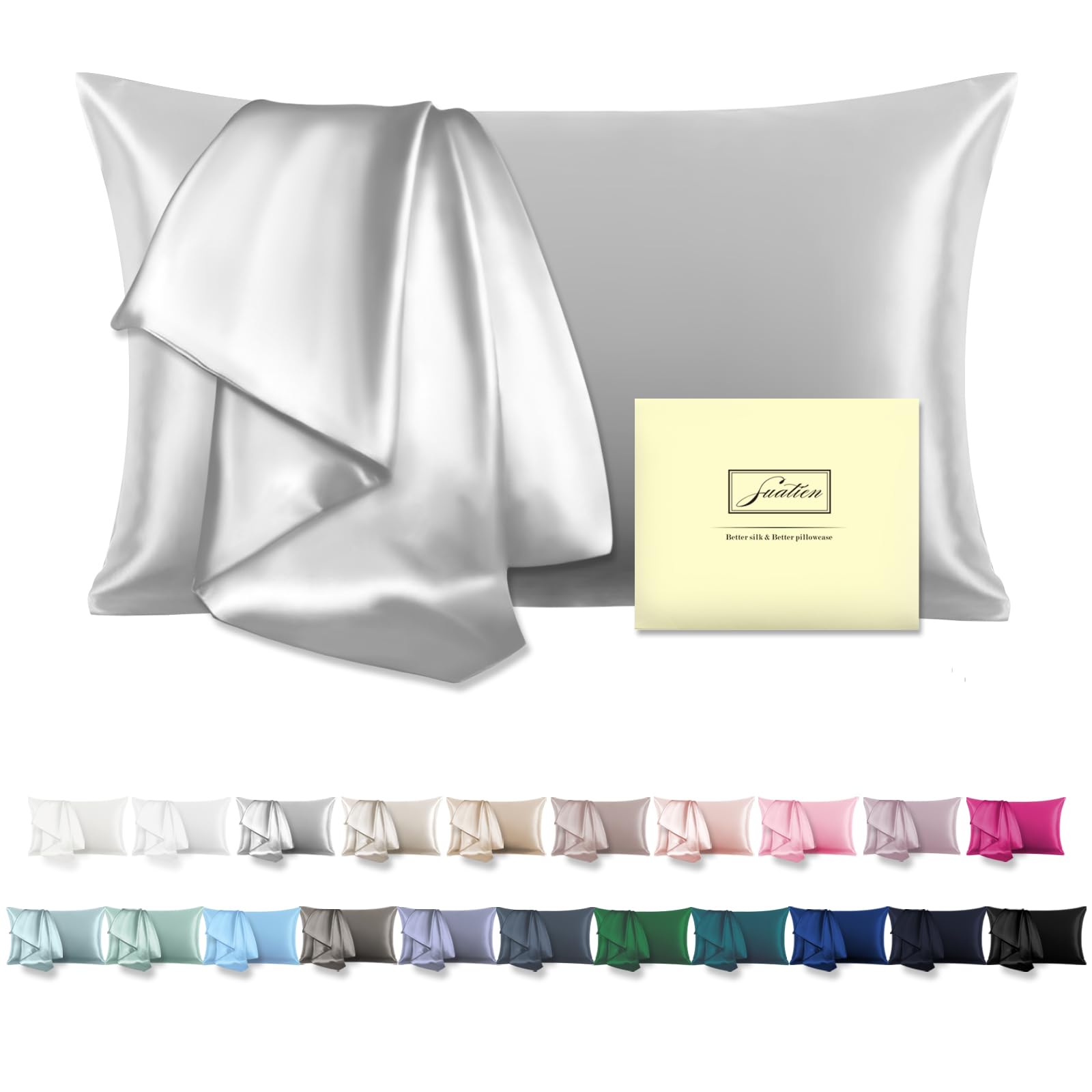 Natural Mulberry Silk Pillowcase for Hair and Skin Standard Size 20"X 26" with Hidden Zipper Soft Breathable Smooth Cooling Silk Pillow Covers(Silver Grey,Standard,1Pcs)