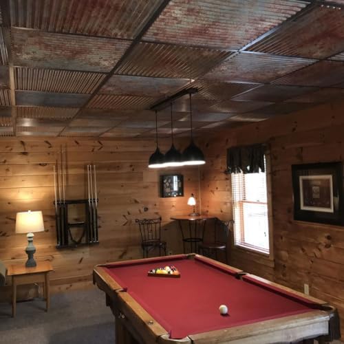 From Plain To Beautiful In Hours 261 Ridged Metal PVC 2' x 4' Lay-in Ceiling Tile (Covers / 400 sq.ft), Old Tin Roof, 50 Piece