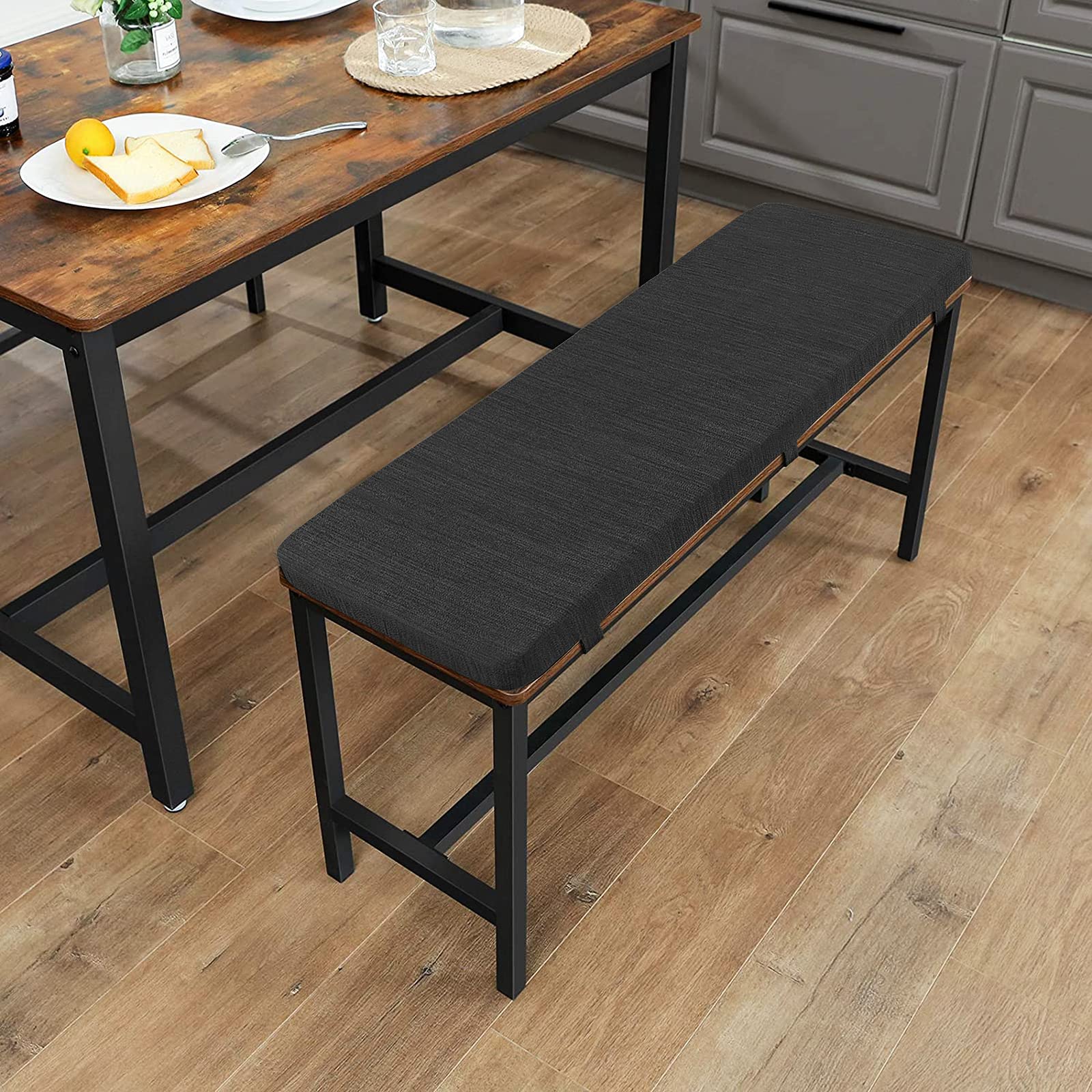 baibu 36 Inch Metal Bench Cushion with Ties, Non-Slip Rectangle Bench Seat Cushion Kitchen Bench Cushion with Machine Washable Cover - One Pad Only (Black, 36x15x1.5in)
