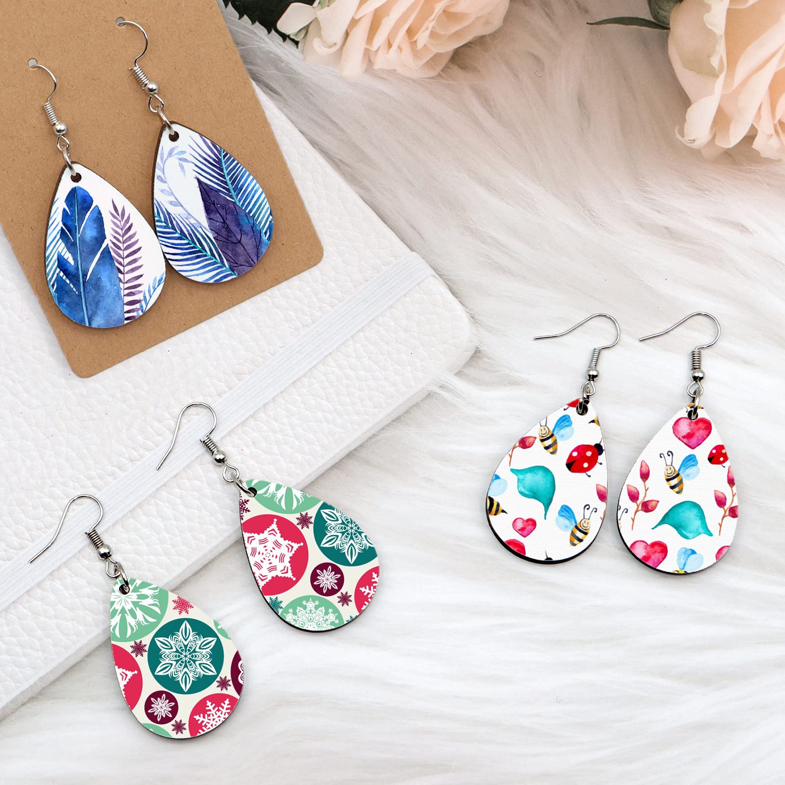 ZOCONE 60 Pcs Sublimation Earrings Blank Bulk, Sublimation Printing Earrings Unfinished Rectangular Heat Transfer Earring Pendant with Earring Hooks Cardboard Bags for Women DIY Earring (Teardrop)