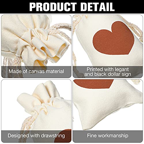 Shappy 20 Pieces Valentine's Day Heart Burlap Bags 4.3 x 7.1 Inch Drawstring Canvas Present Pouch Large Present Bags Wedding Favor Bags for Valentine Wedding Birthday