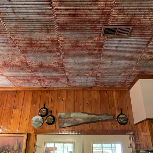 From Plain To Beautiful In Hours 261 Ridged Metal PVC 2' x 4' Lay-in Ceiling Tile (Covers / 400 sq.ft), Old Tin Roof, 50 Piece