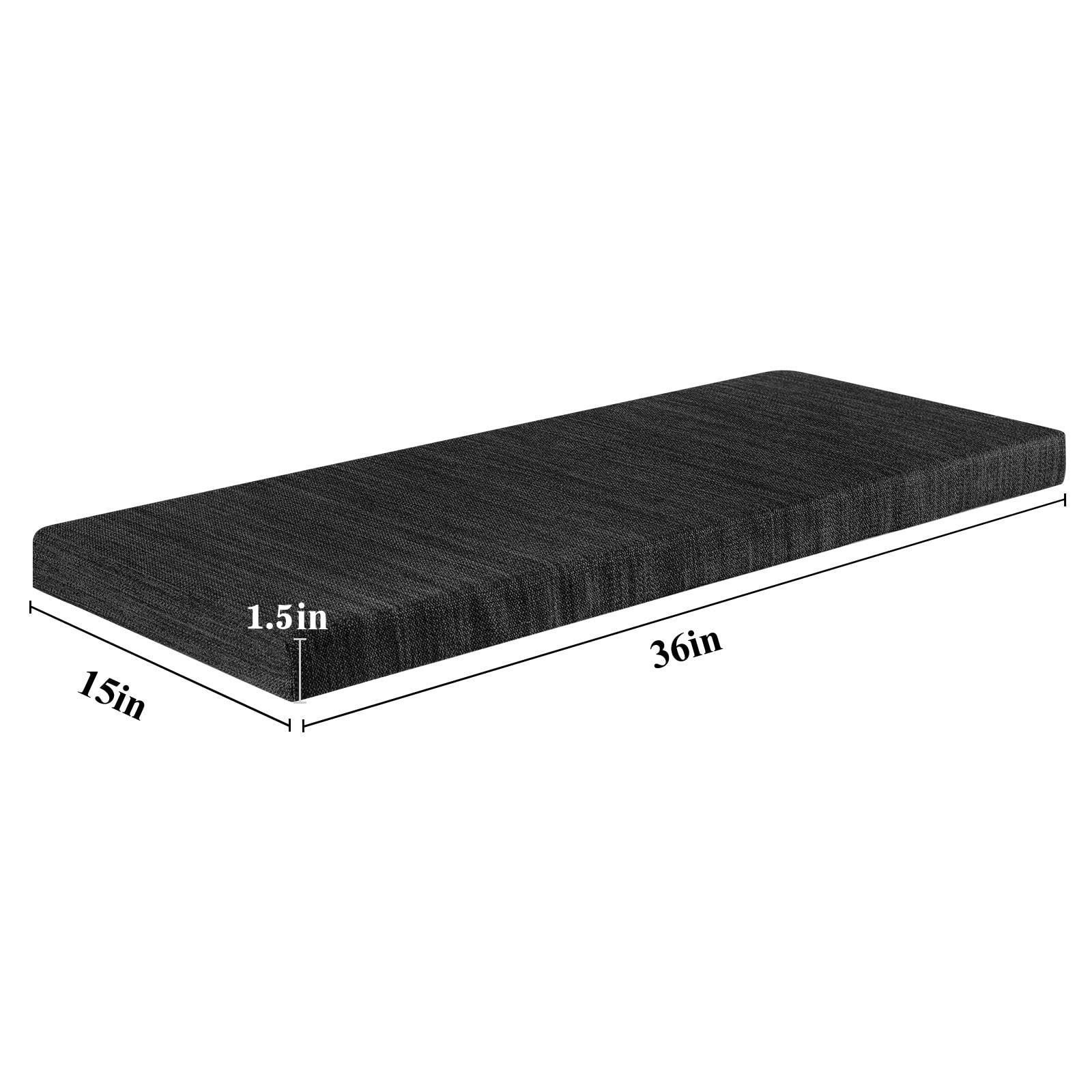 baibu 36 Inch Metal Bench Cushion with Ties, Non-Slip Rectangle Bench Seat Cushion Kitchen Bench Cushion with Machine Washable Cover - One Pad Only (Black, 36x15x1.5in)