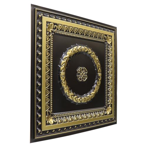 From Plain To Beautiful In Hours 210 Laurel Wreath PVC 2' x 2' Lay-in or Glue-up Ceiling Tile, Pack of 10, Antique Brass, 10 Piece