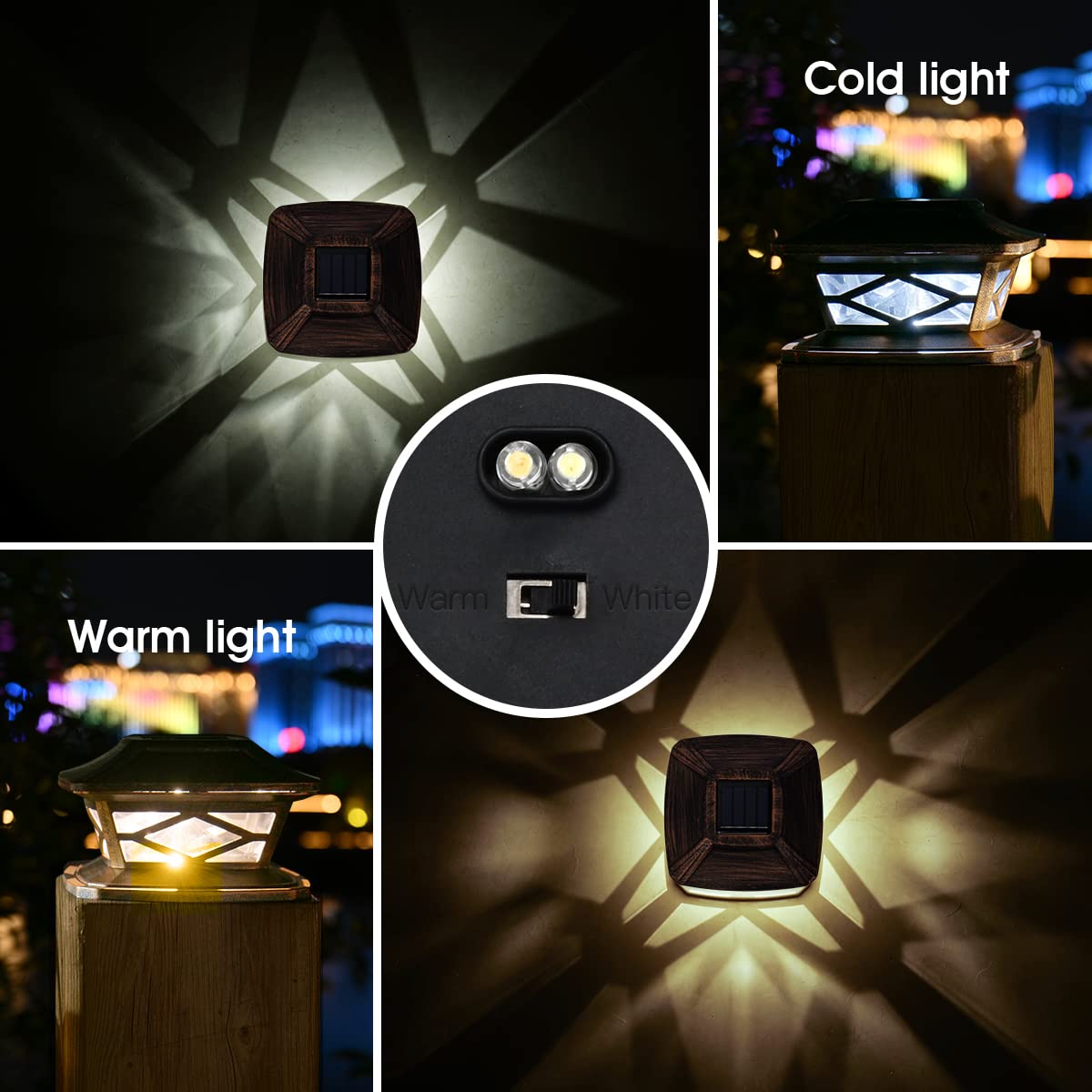 TWINSLUXES Solar Post Lights Outdoor 2 Modes Waterproof LED Solar Post Cap Lights for 3.5x3.5 4x4 5x5 and 6x6 Wooden&Vinyl Post,Solar Fence Cap Light for Garden/Patio/Porch Solar Powered(8 Pack)