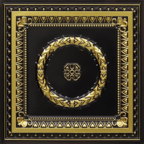From Plain To Beautiful In Hours 210 Laurel Wreath PVC 2' x 2' Lay-in or Glue-up Ceiling Tile, Pack of 10, Antique Brass, 10 Piece