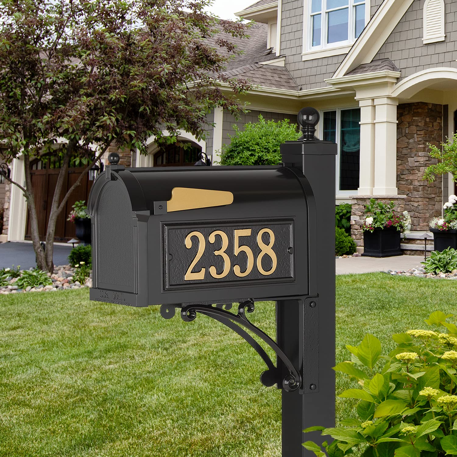 Whitehall Deluxe Streetside Mailbox Package,Black,Extra Large,70726