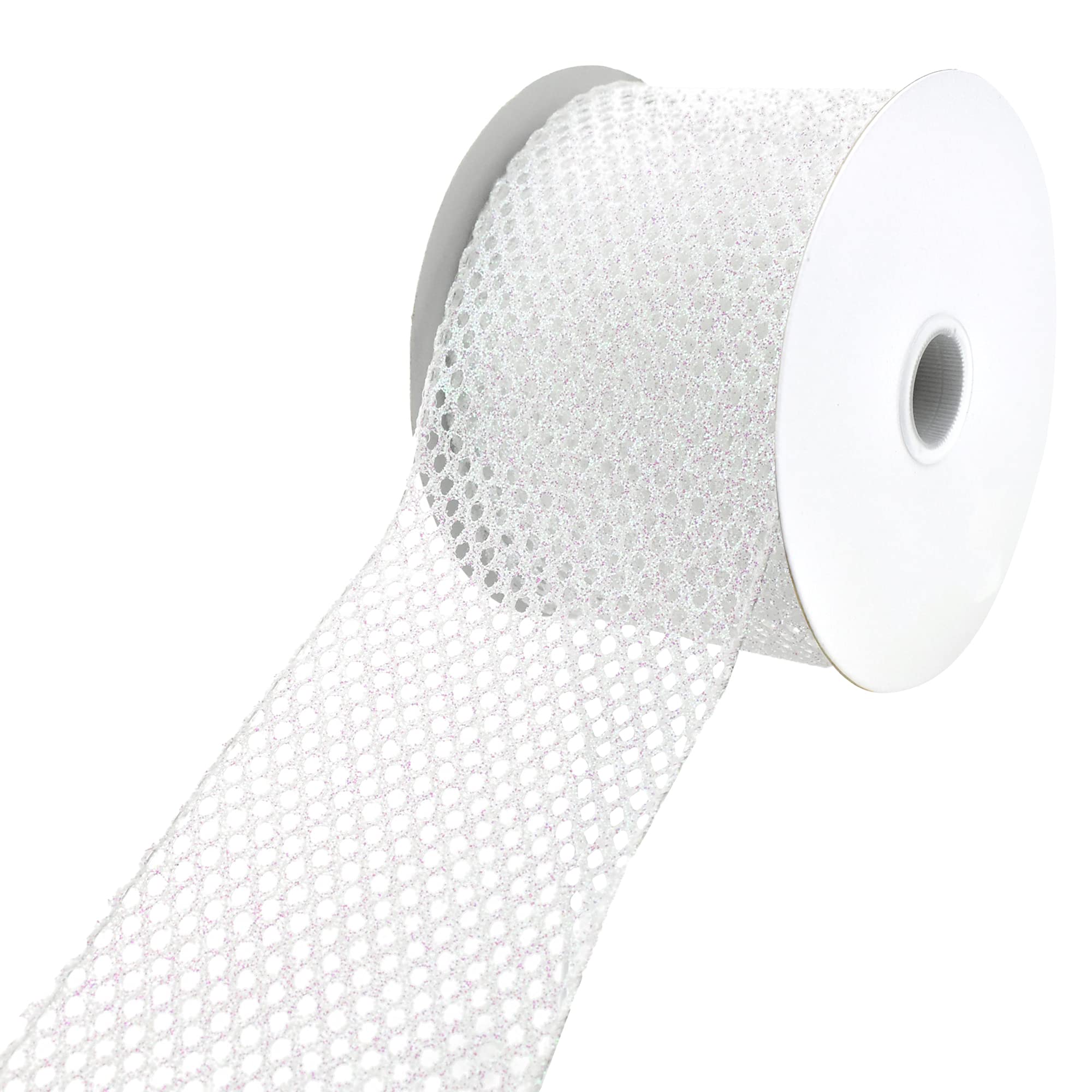 Homeford Christmas Iridescent Glitter Net Wired Ribbon, 2-1/2-Inch, 10-Yard - White
