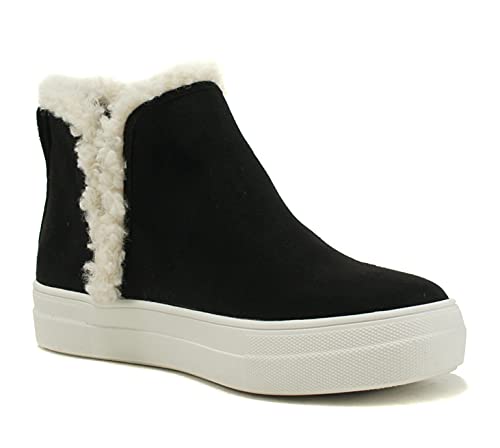 Soda Figure Women’s Faux Fur Trim Fashion High Top Slip On Sneaker Bootie (Black, Numeric_7)