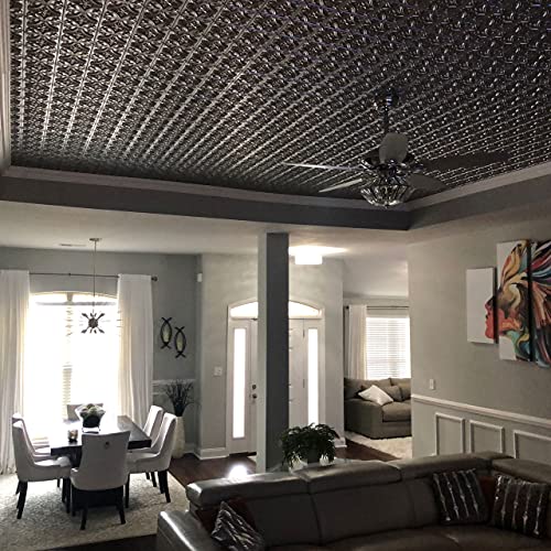 From Plain To Beautiful In Hours 150 Gothic Reims PVC 2' x 2' Glue-up Ceiling Tile (Covers / 40 sq.ft), Silver, 10 Piece