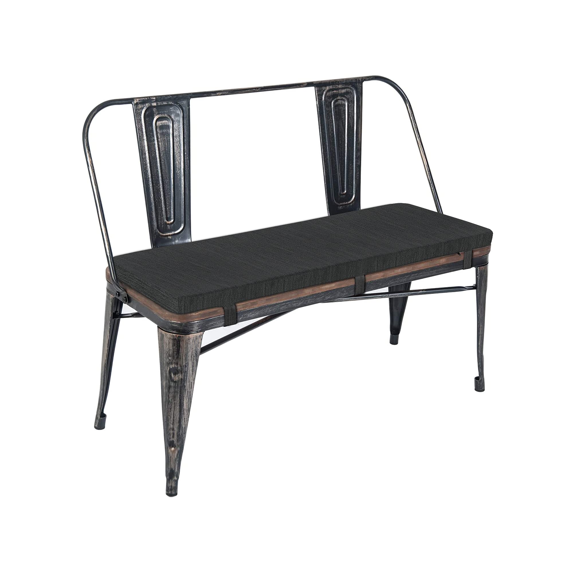 baibu 36 Inch Metal Bench Cushion with Ties, Non-Slip Rectangle Bench Seat Cushion Kitchen Bench Cushion with Machine Washable Cover - One Pad Only (Black, 36x15x1.5in)
