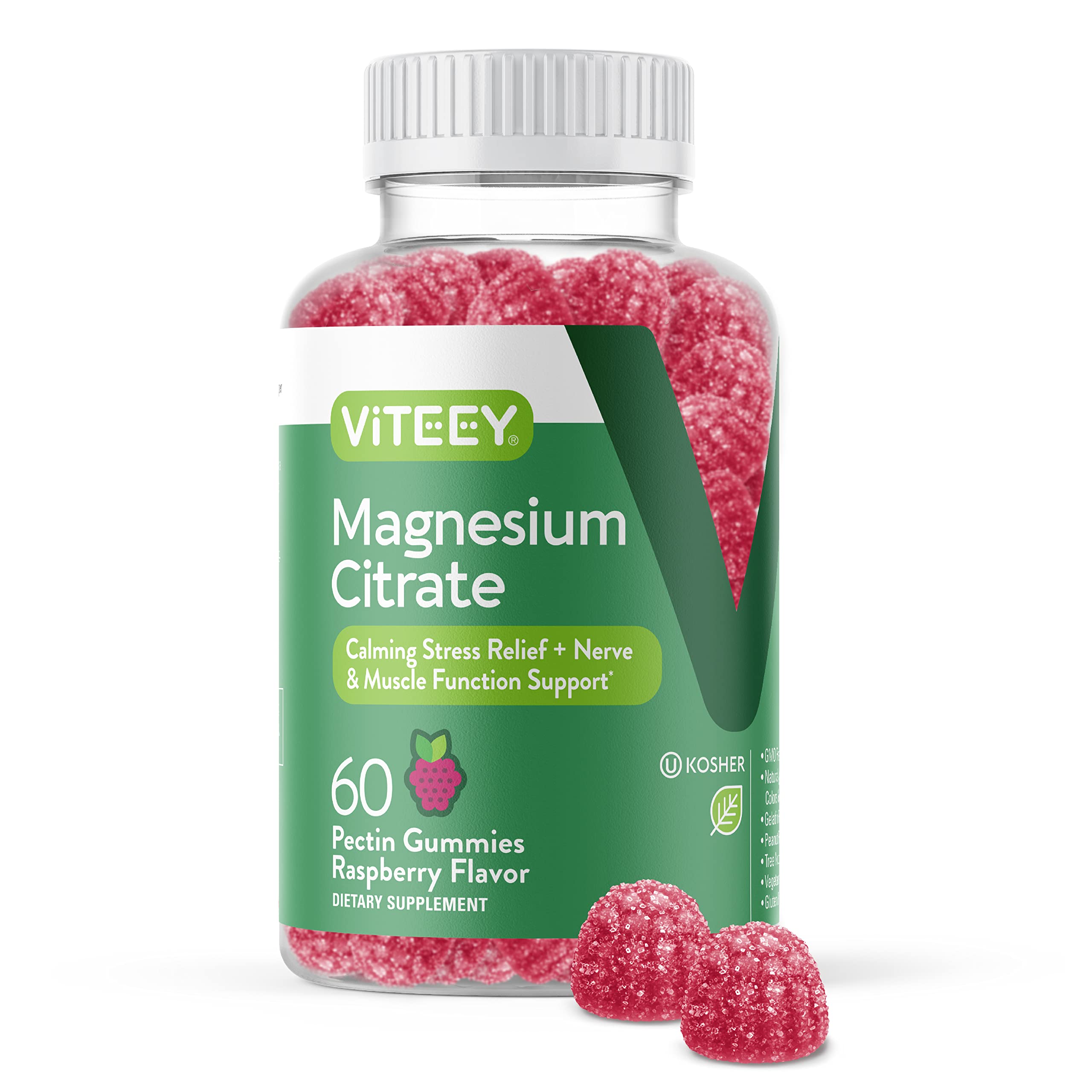 Magnesium Citrate Gummies for Adults & Teens - 66mg, Supports Calm Mood, Optimal Relaxation, Muscle Function - Vegetarian, Gelatin Free, GMO Free - Tasty Chewable Raspberry Flavored Gummy