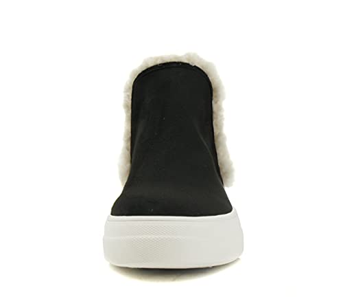 Soda Figure Women’s Faux Fur Trim Fashion High Top Slip On Sneaker Bootie (Black, Numeric_7)