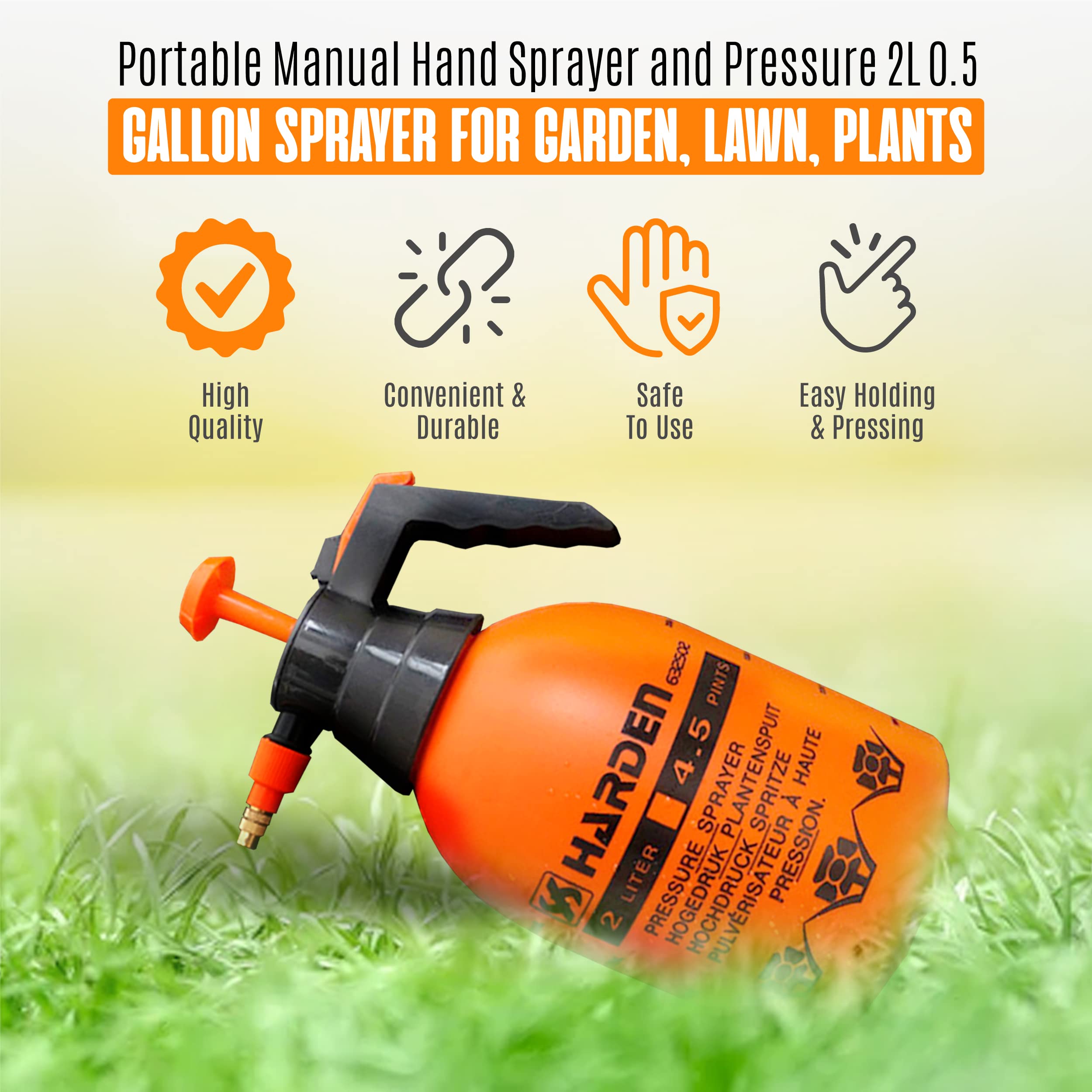 HARDEN Portable Manual Hand Sprayer and Pressure 2L 0.5 Gallon Garden Sprayer Lawn, Plants with Safety Valve and Adjustable Nozzle | Pump Sprayer| Water Sprayer