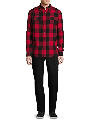 George Clothing Men's Super Soft Flannel Shirt (Red & Black Buffalo, Large)