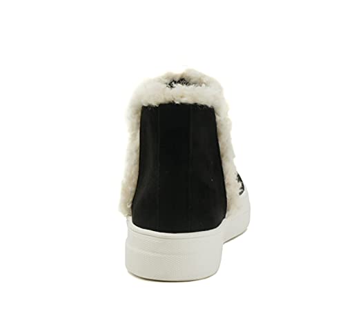 Soda Figure Women’s Faux Fur Trim Fashion High Top Slip On Sneaker Bootie (Black, Numeric_7)
