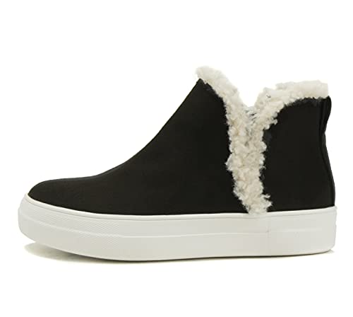 Soda Figure Women’s Faux Fur Trim Fashion High Top Slip On Sneaker Bootie (Black, Numeric_7)
