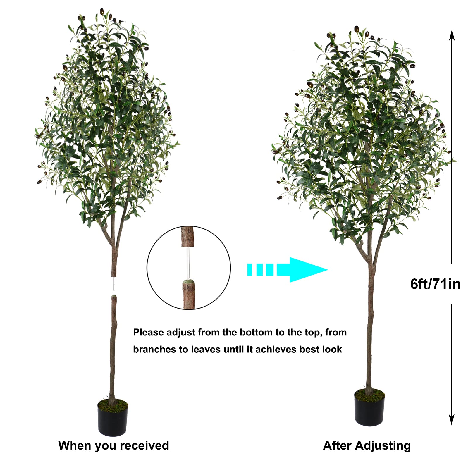 HaiSpring Artificial Olive Tree 6ft (71'') Fake Silk Perfect and Realistic Tall Artificial Plants, Suitable for Modern Living Rooms House Office Outdoor Garden & Housewarming Party Decor, 1080 Leaves
