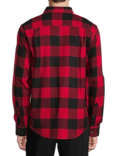 George Clothing Men's Super Soft Flannel Shirt (Red & Black Buffalo, Large)