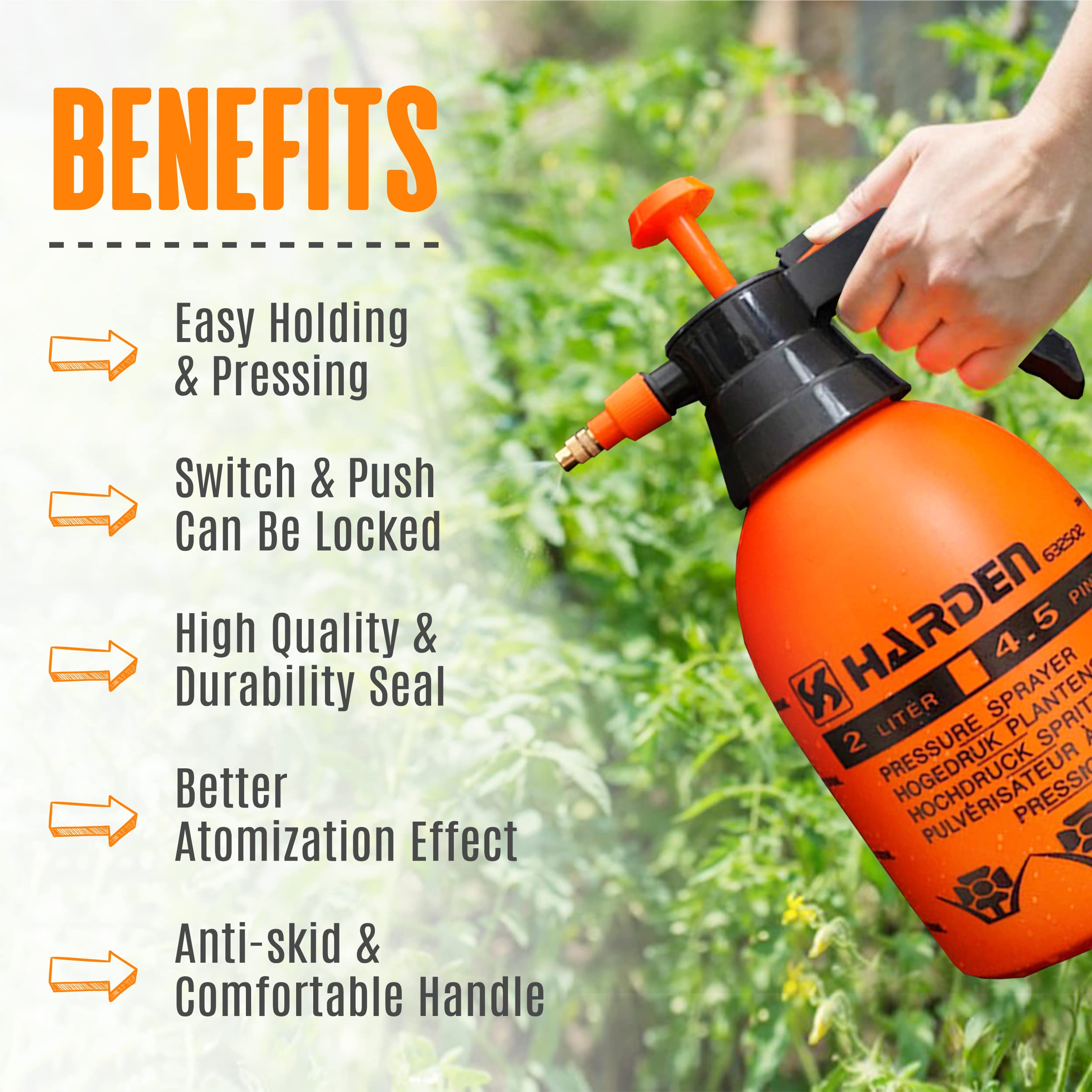 HARDEN Portable Manual Hand Sprayer and Pressure 2L 0.5 Gallon Garden Sprayer Lawn, Plants with Safety Valve and Adjustable Nozzle | Pump Sprayer| Water Sprayer