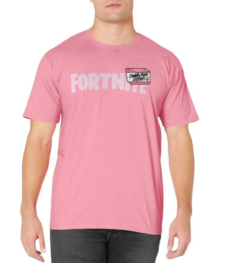 FORTNITE Cuddle Champ & Logo T-Shirt, Unisex-Adults, Pink, Short Sleeve, XS