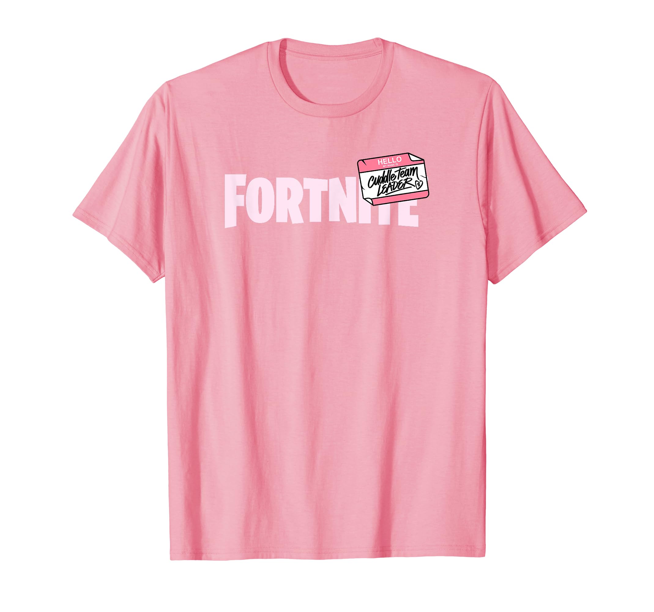 FORTNITE Cuddle Champ & Logo T-Shirt, Unisex-Adults, Pink, Short Sleeve, XS