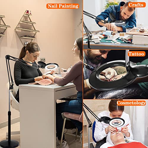 HITTI 10X Floor Magnifying Glass with Light 3-in-1 Super Bright 2200 Lumens Magnifier with Light and Stand, 3 Color Modes Stepless Dimming, Swing Arm LED Magnifying Floor Lamp for Esthetician Craft
