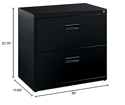 Hirsh 30" W Metal 2 Drawer Lateral File Cabinet Set Black with Front/Back Rails, Fully Assembled