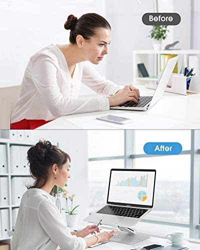 AboveTEK Laptop Stand, Adjustable Portable Computer Riser, Ergonomic Aluminum Notebook Desktop Holder for Desk, Compatible with MacBook Pro, Air, HP, Fits Up to 17 Inch Laptops, Silver