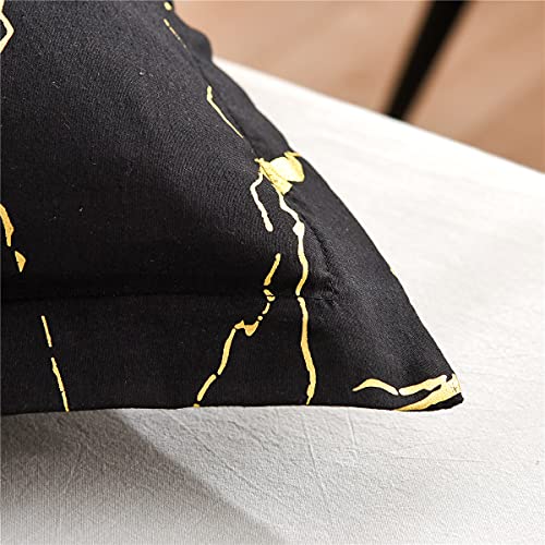 Holawakaka Black Gold Metallic Marble Duvet Cover Set Queen Size Foil Print Glitter Bedding Set (Black Queen, No Comforter)
