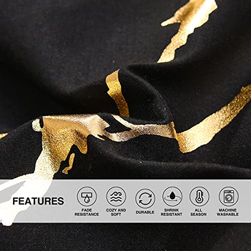 Holawakaka Black Gold Metallic Marble Duvet Cover Set Queen Size Foil Print Glitter Bedding Set (Black Queen, No Comforter)