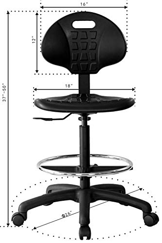 Chair Master Drafting Stool - Easy to Clean! Ergonomic Polyurethane Chair. Seat Height Adjustable (23"-33") Heavy Duty Adjustable Footring for Home, Automotive, Lab, Cleanroom