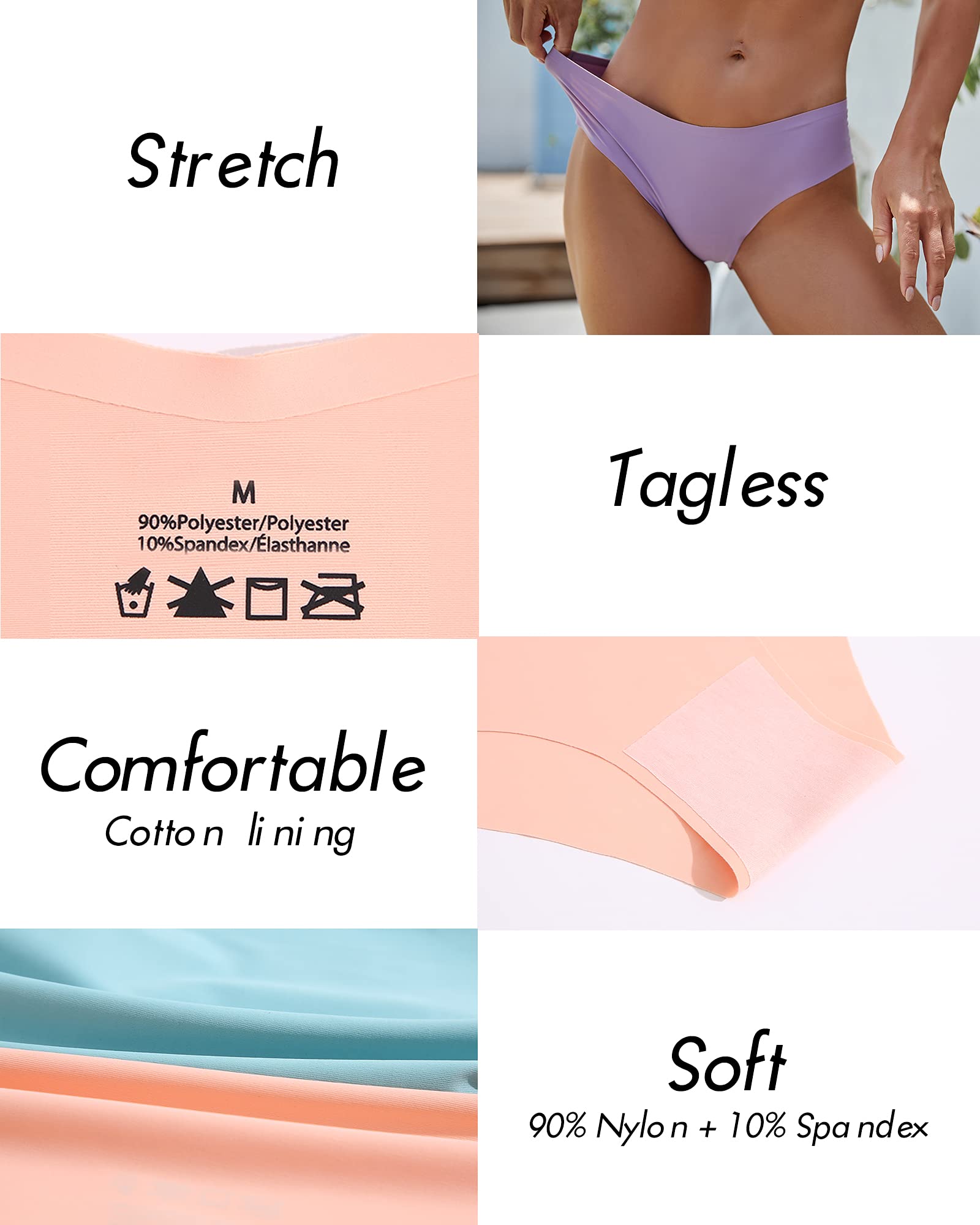 ROSYCORAL Women’s Seamless Bikini Panties Soft Stretch Invisibles Briefs No Show Hipster Underwear cheeky 9 pack XS-L (M)