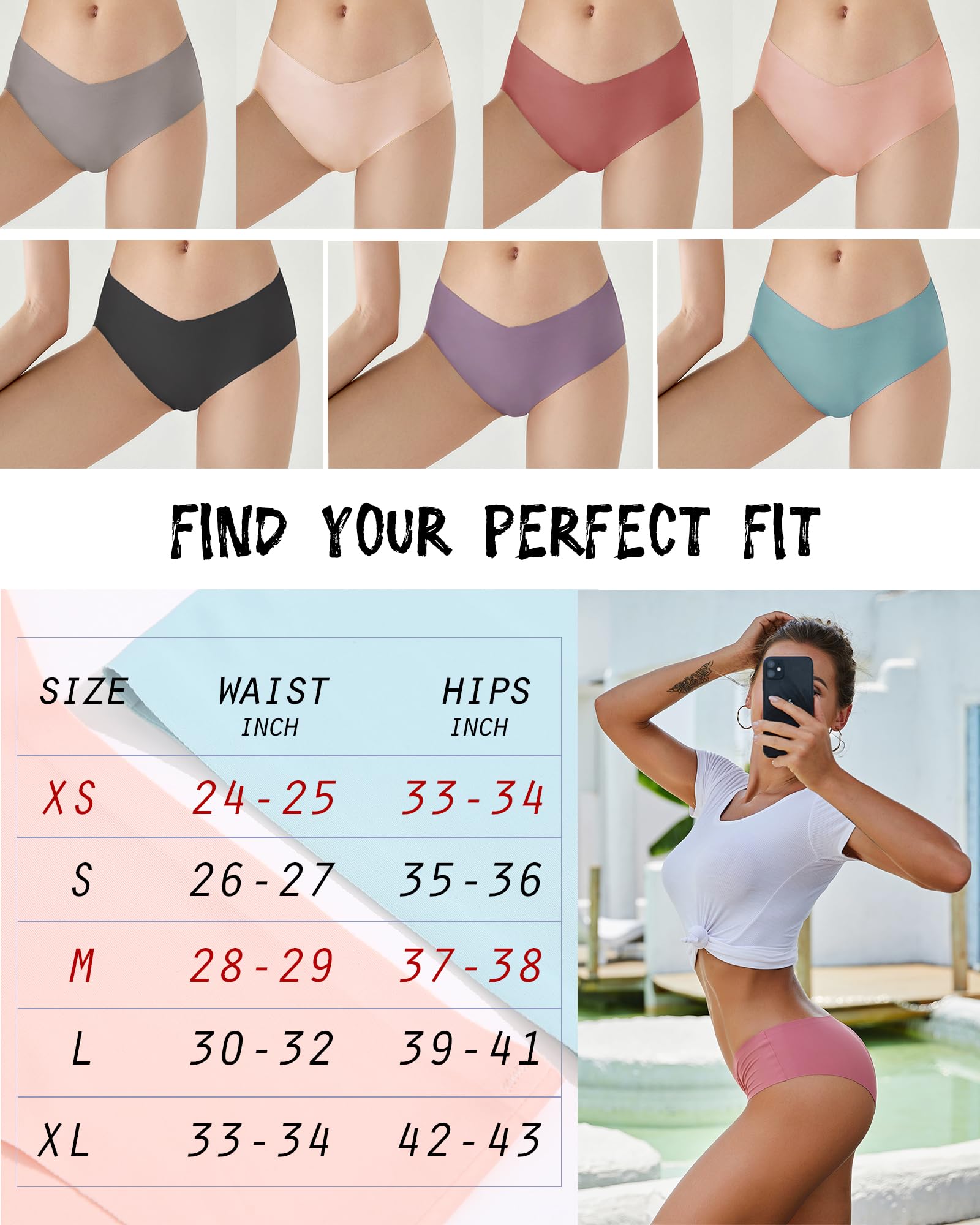 ROSYCORAL Women’s Seamless Bikini Panties Soft Stretch Invisibles Briefs No Show Hipster Underwear cheeky 9 pack XS-L (M)