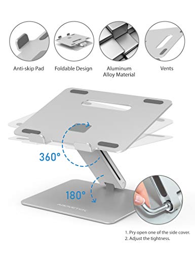 AboveTEK Laptop Stand, Adjustable Portable Computer Riser, Ergonomic Aluminum Notebook Desktop Holder for Desk, Compatible with MacBook Pro, Air, HP, Fits Up to 17 Inch Laptops, Silver