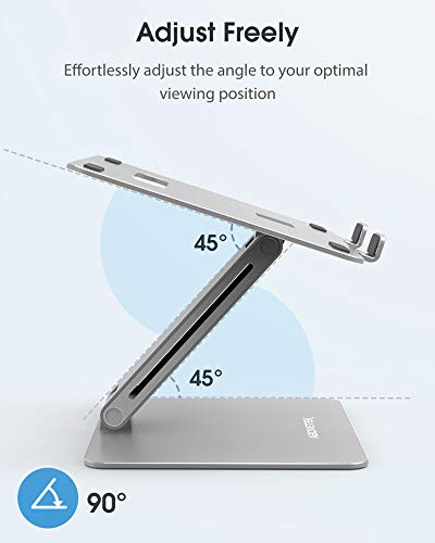 AboveTEK Laptop Stand, Adjustable Portable Computer Riser, Ergonomic Aluminum Notebook Desktop Holder for Desk, Compatible with MacBook Pro, Air, HP, Fits Up to 17 Inch Laptops, Silver