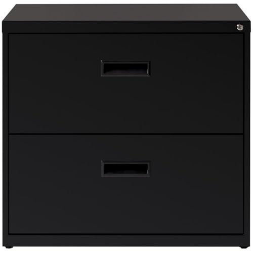 Hirsh 30" W Metal 2 Drawer Lateral File Cabinet Set Black with Front/Back Rails, Fully Assembled