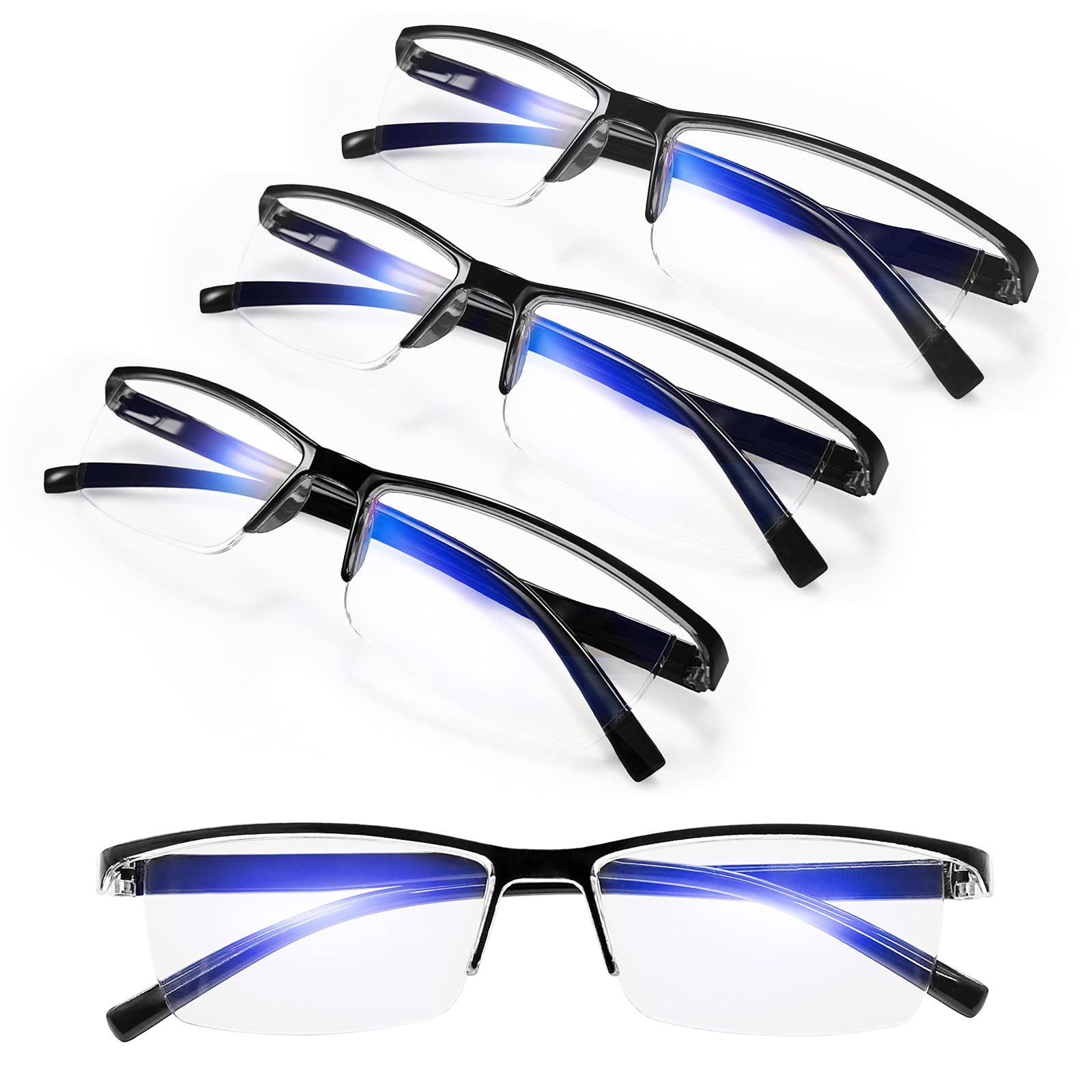 WEMOOTANTS 4 Pack Blue Light Blocking Reading Glasses 1.5 Men Women Glare UV Filter Blocker Readers 1.0 1.25 1.5 1.75 2.0 2.25 2.5 2.75 3.0 3.5 4.0 Black, 1.50