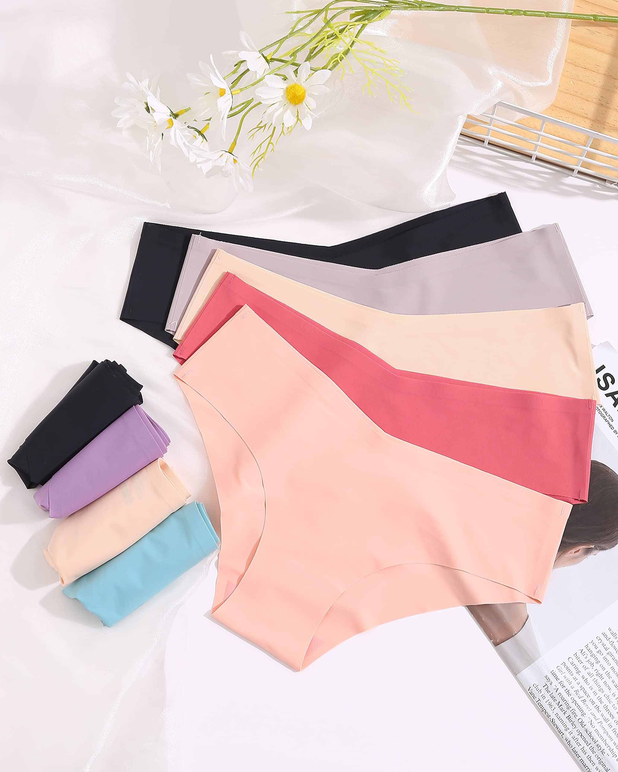 ROSYCORAL Women’s Seamless Bikini Panties Soft Stretch Invisibles Briefs No Show Hipster Underwear cheeky 9 pack XS-L (M)