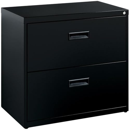 Hirsh 30" W Metal 2 Drawer Lateral File Cabinet Set Black with Front/Back Rails, Fully Assembled